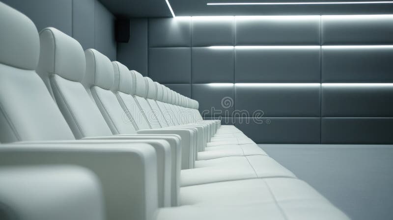 Modern Theater Interior with Rows of Plush White Seats and Minimalistic ...