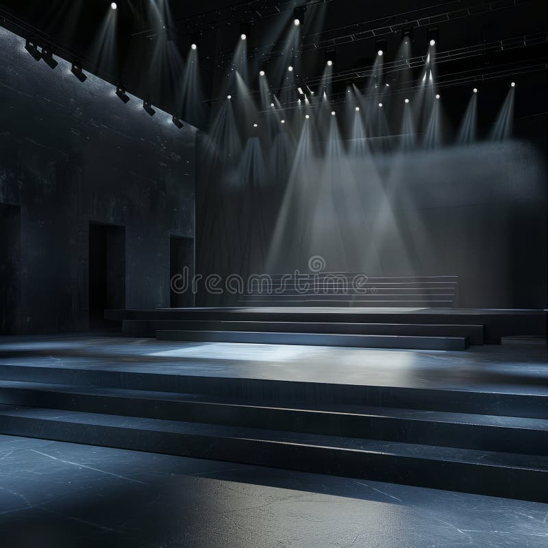 Modern Theater Stage with Dramatic Lighting and Empty Audience Seating ...