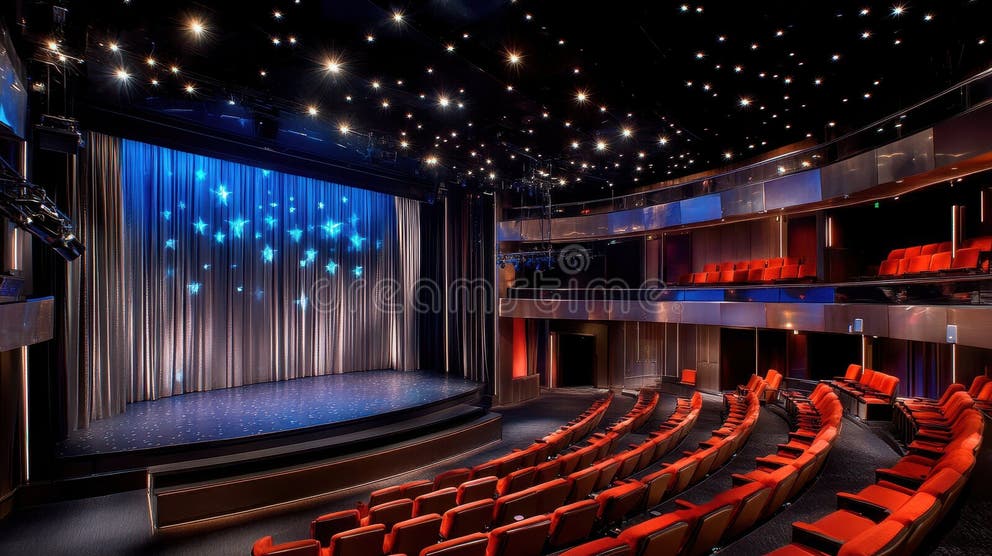 A Modern Theater Stage with Red Seating, Designed for Performances and ...