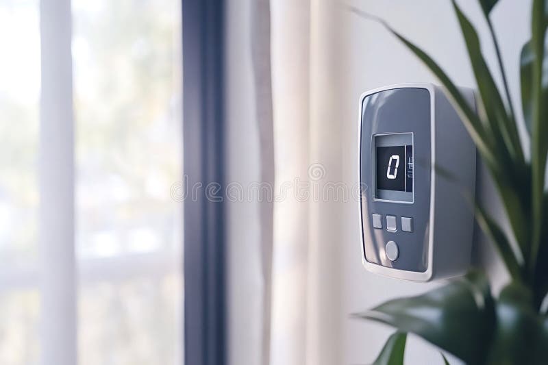 Modern Thermostat Showing Zero Degrees on Display in a Bright Room ...