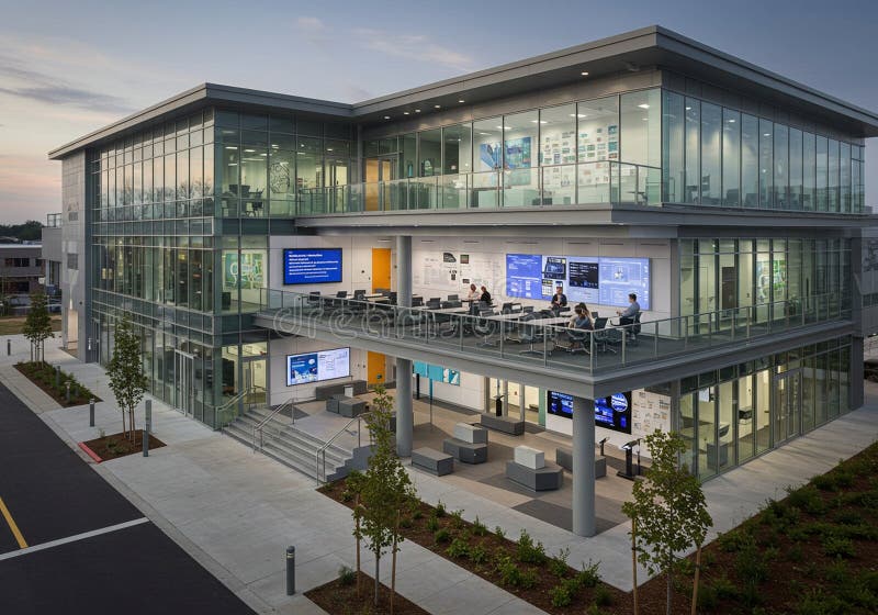 Modern, Three-story Glass Building with Large Windows, Located in a ...