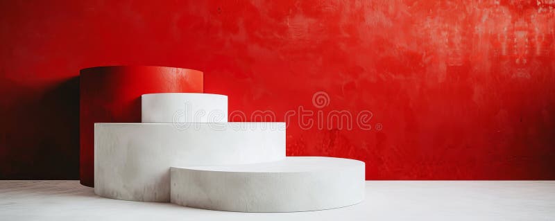 Modern Three-tiered Podium with Vibrant Red Backdrop in Minimalist ...