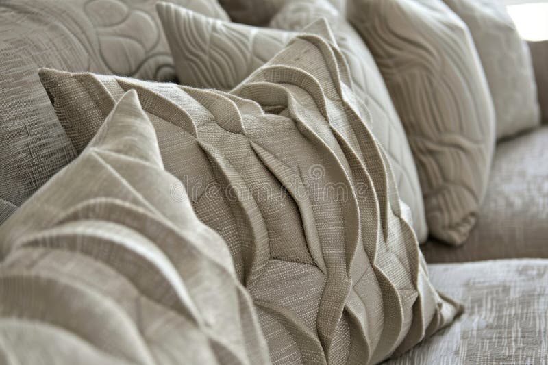 Modern Throw Pillows in Neutral Tones on Textured Sofa for Interior ...