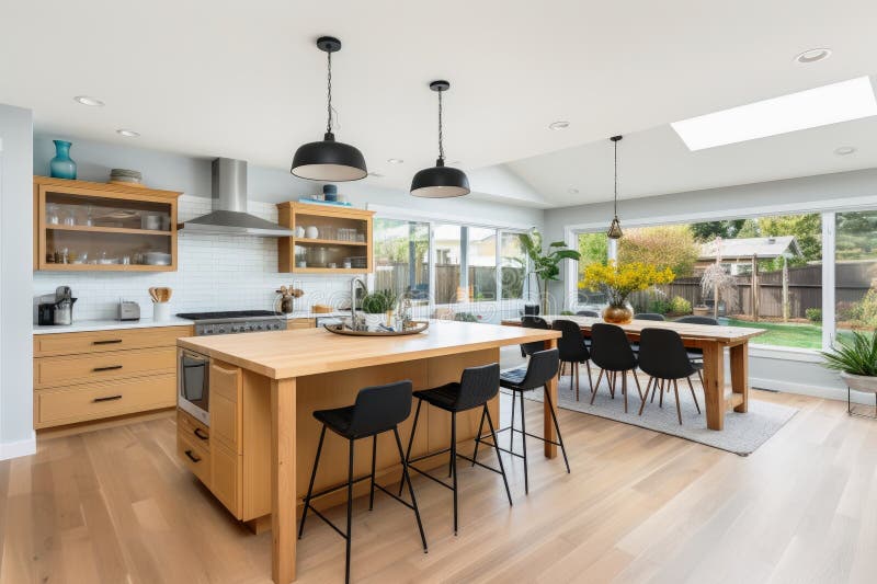 A Modern Tidy Open Kitchen with a Large Kitchen Island Stock ...