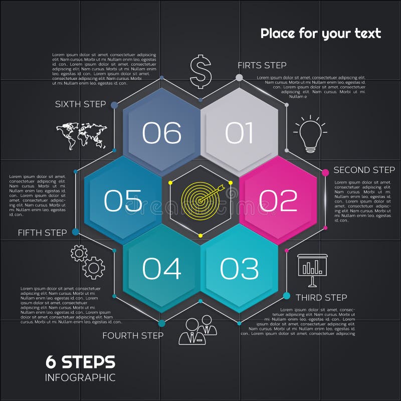 Modern Timeline Infographic. Diagram Chart. Design with Six Hexagons ...