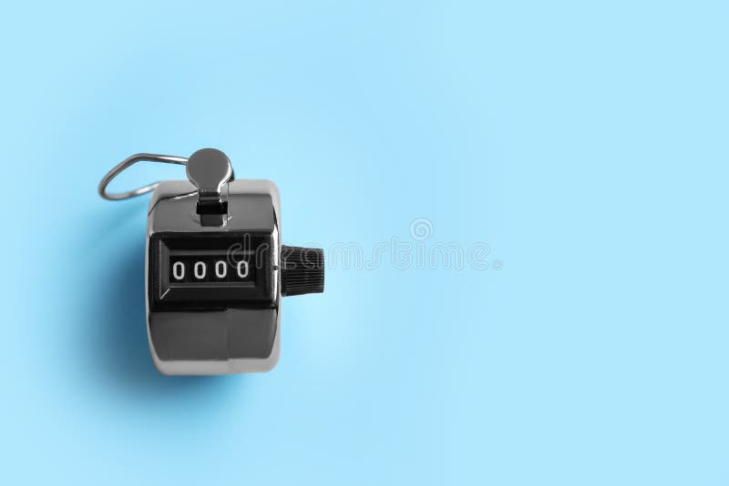 Modern Timer on Light Blue Background, Top View. Space for Text Stock ...