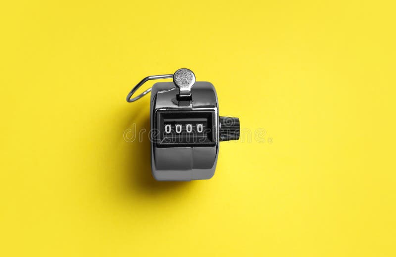 Modern Timer on Yellow Background, Top View Stock Photo - Image of flip ...