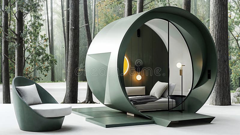 Modern Tiny Home Pod in Serene Forest Setting with Futuristic Design ...