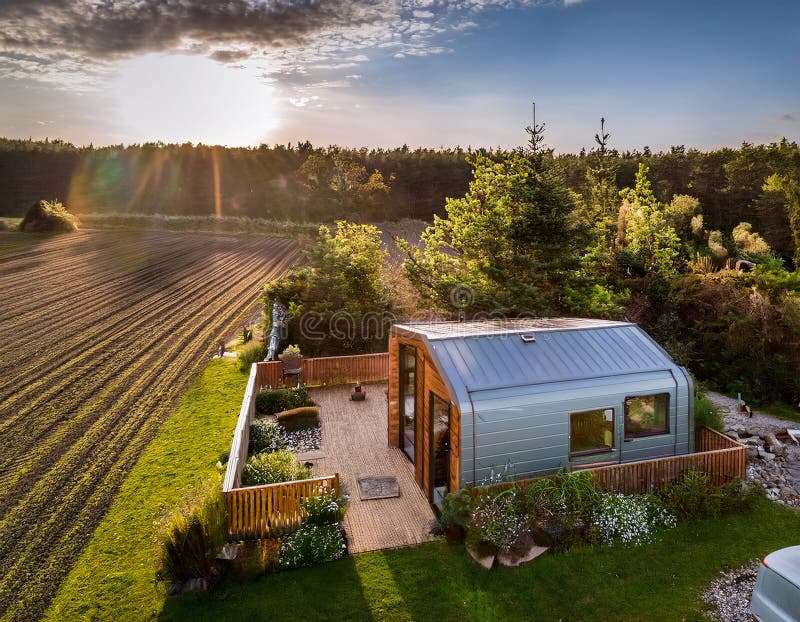 Modern Tiny House with a Garden and a Small Backyard Stock Illustration ...