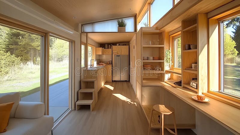 Modern Tiny House Interior with Natural Light, Sustainable Wood ...
