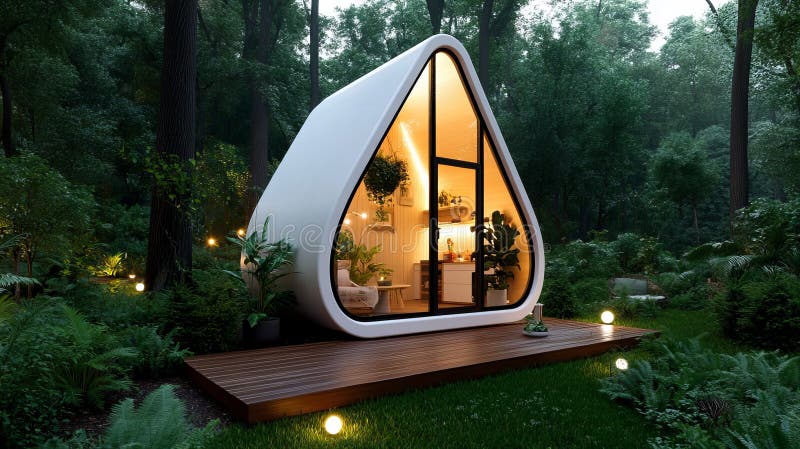 Modern Tiny House in Lush Green Forest Setting with Soft Evening ...