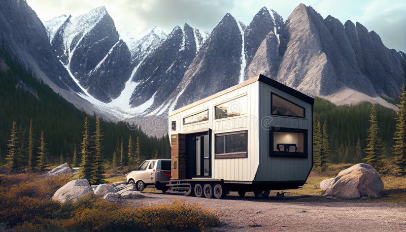 Modern tiny houses stock illustration. Illustration of platform - 274227102