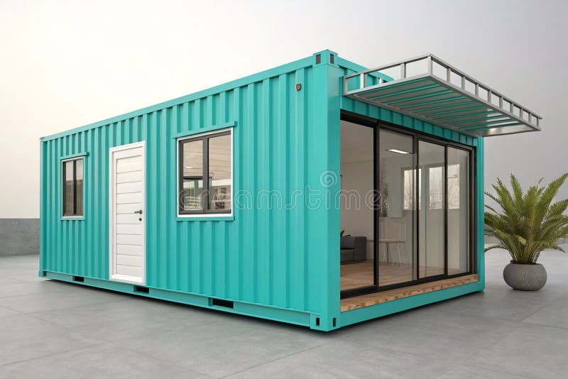 Modern Tiny Turquoise House Model Container, 3d Rendering-generated by ...