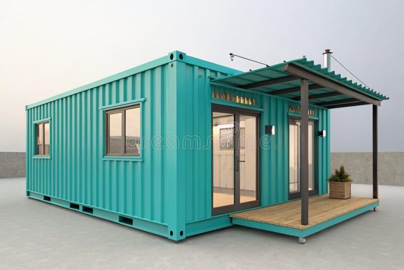 Modern Tiny Turquoise House Model Container, 3d Rendering-generated by ...
