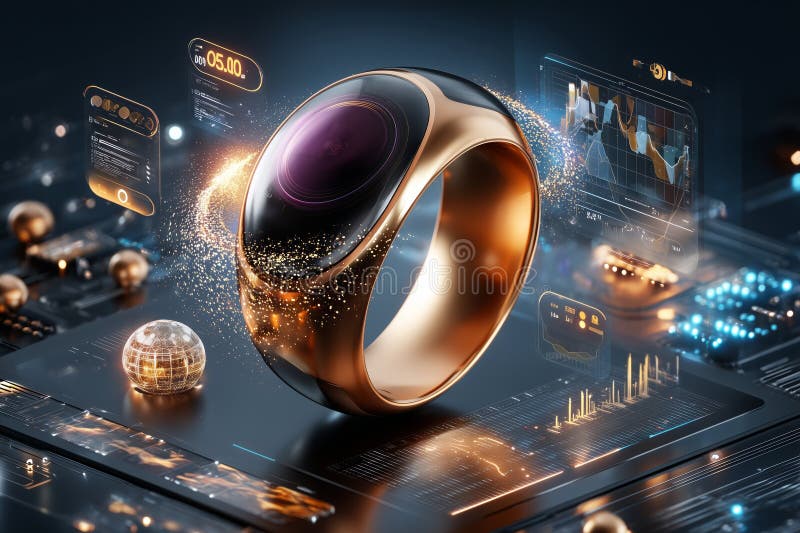 A Modern Titanium Smart Ring with a Glowing Interior, Placed on a ...