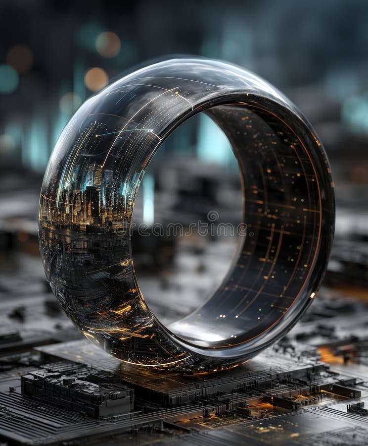 A Modern Titanium Smart Ring with a Glowing Interior, Placed on a ...