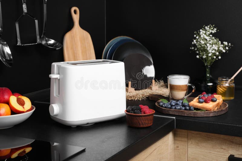 Modern Toaster, Bread with Fresh Berries and Coffee on Countertop in ...