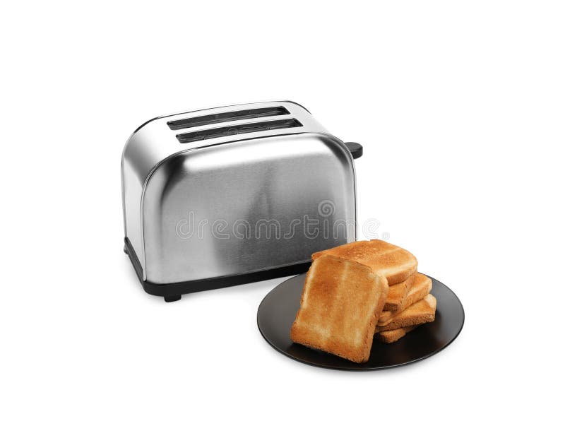 Modern Toaster and Bread on White Background Stock Image - Image of ...