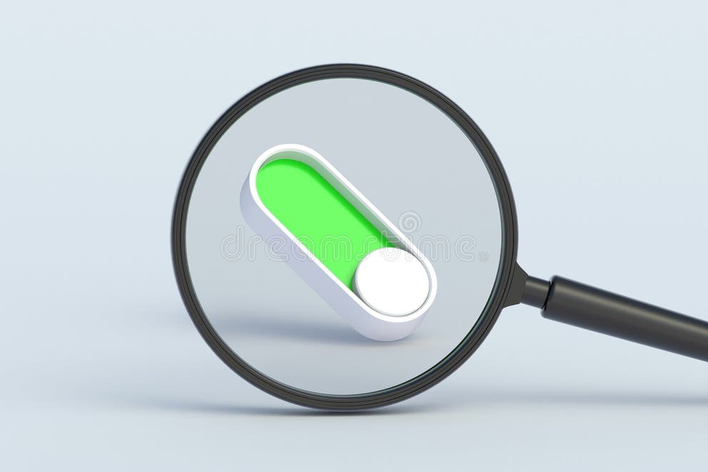 Modern Toggle Switch Behind Magnifying Glass Stock Illustration ...