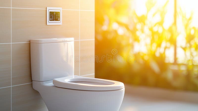 Modern Toilet with Control Panel in Bright Bathroom Setting Stock ...