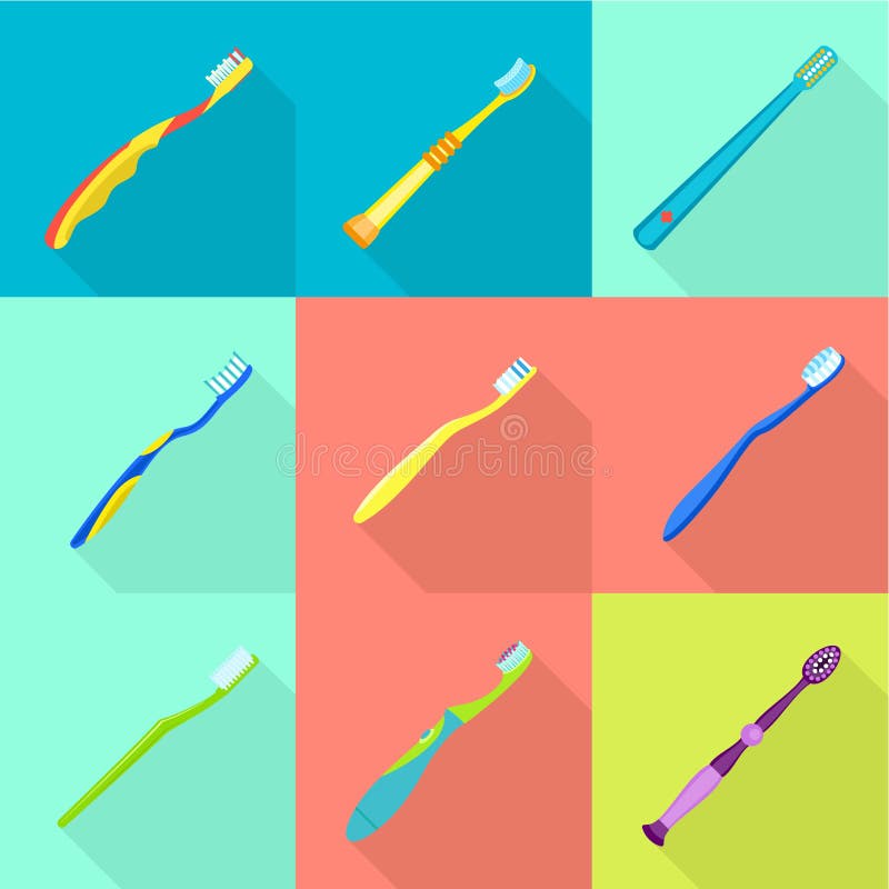 Modern Toothbrush Icon Set, Flat Style Stock Vector - Illustration of ...