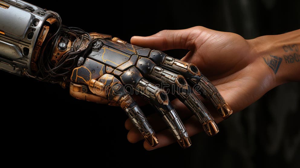 The Modern Touch of Creation: Human Meets Machine Stock Illustration ...