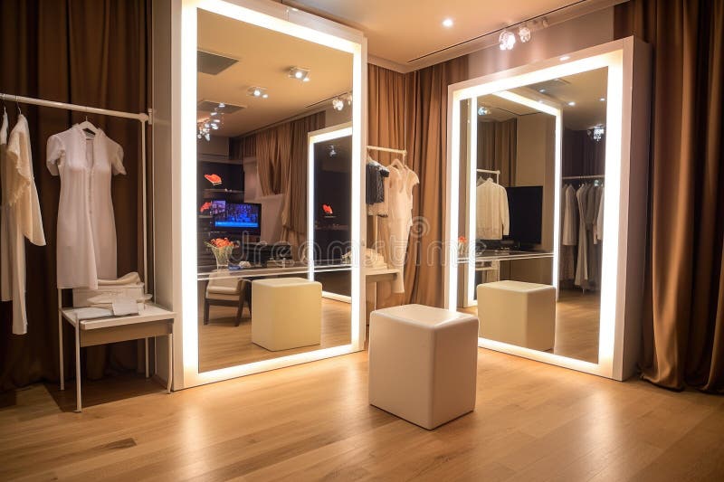 Modern Touch Screen Mirror in High-tech Dressing Room Stock ...