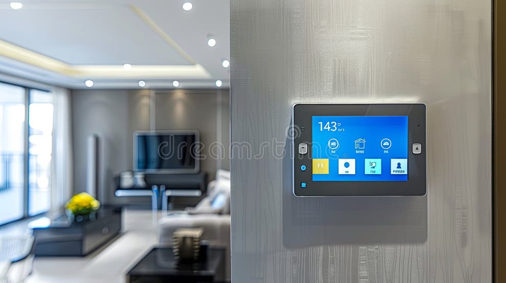 A Modern Touchscreen Control Panel Mounted on a Sleek Wall in a Smart ...