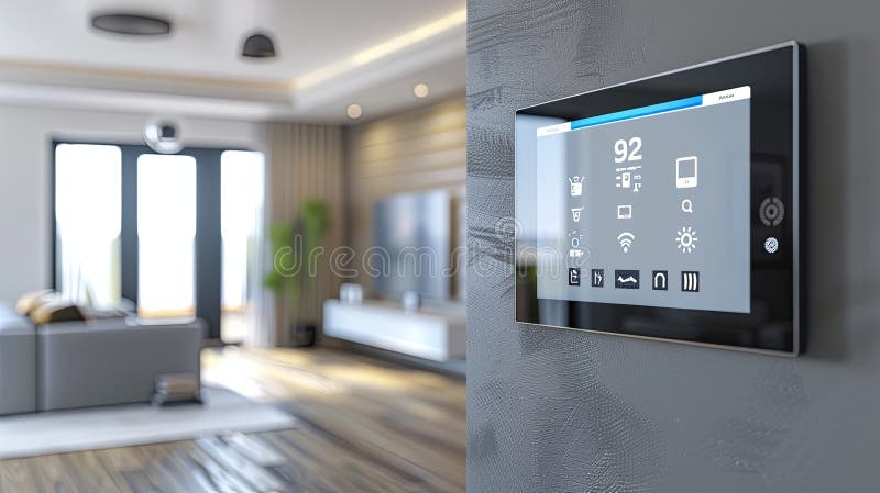 A Modern Touchscreen Control Panel Mounted on a Sleek Wall in a Smart ...