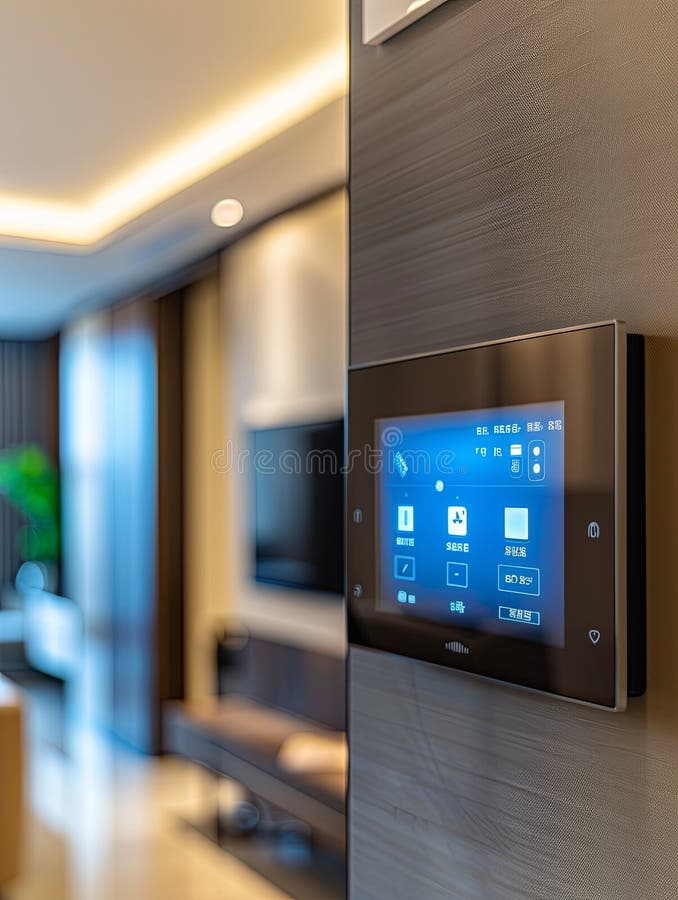 A Modern Touchscreen Control Panel Offers Home Automation Options Like ...
