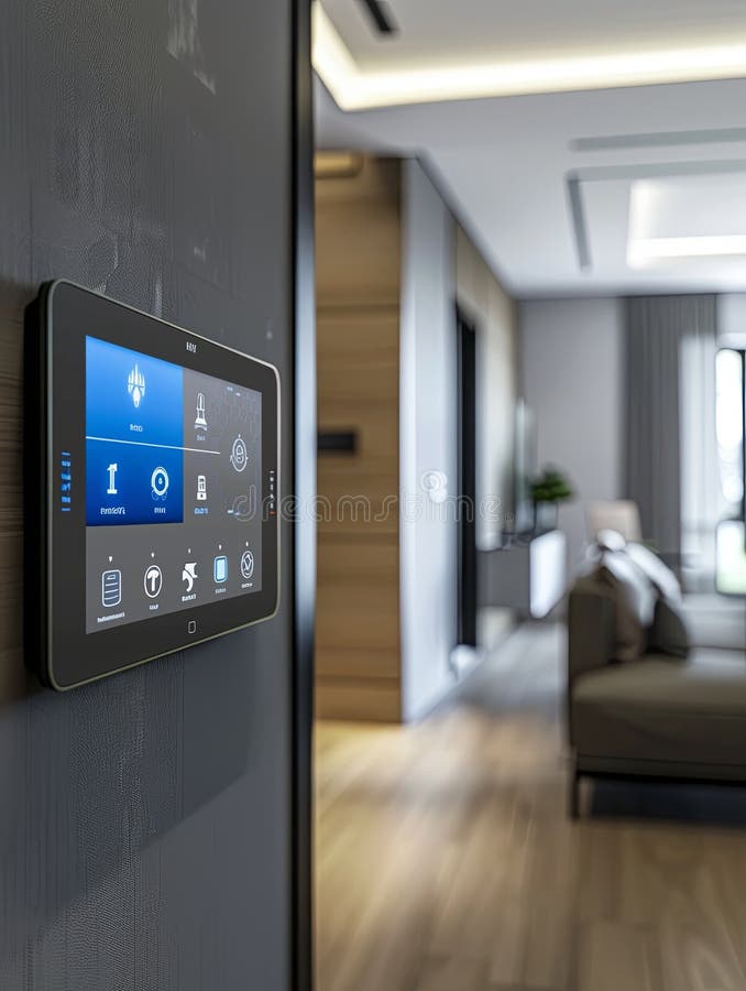 A Modern Touchscreen Control Panel on a Wall in a Smart Home Displays ...