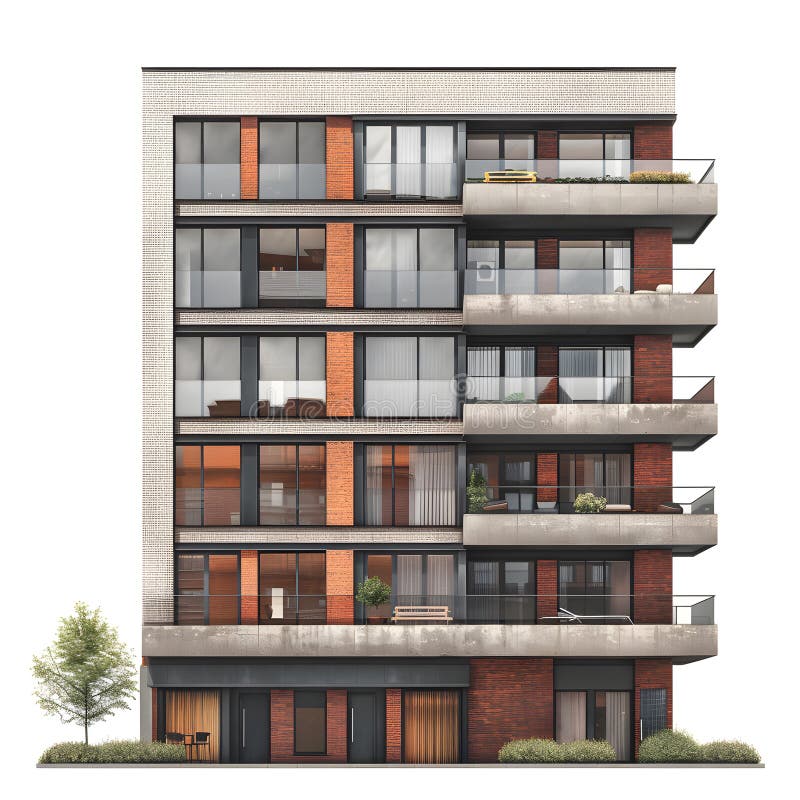 Modern Tower Block with Many Windows and Balconies in Urban Design ...