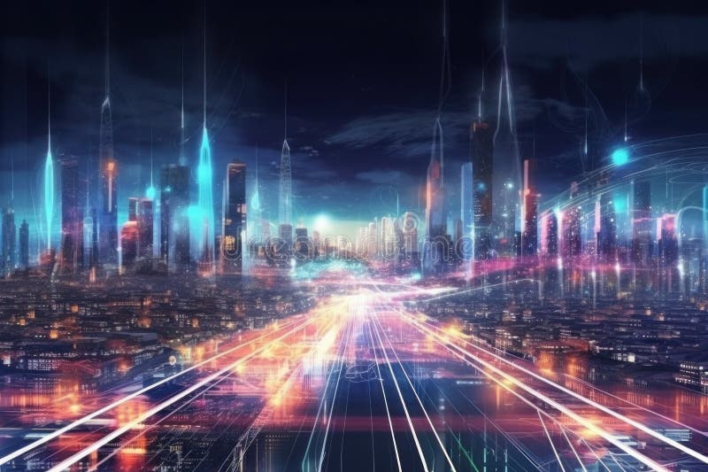 Modern Town in Night. Generate Ai Stock Illustration - Illustration of ...