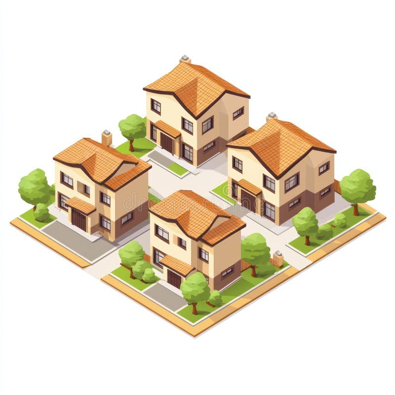 Modern Townhouse Complex with Multiple Units and Green Trees Stock ...