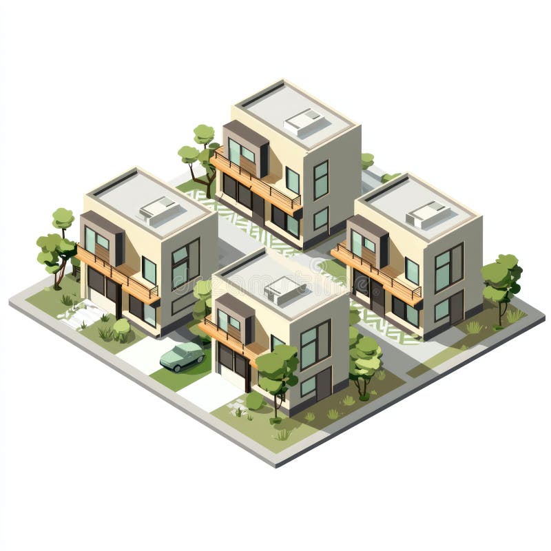 Modern Townhouse Complex with Multiple Units and Greenery Stock Photo ...