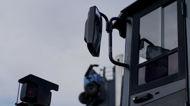 Modern Tractor Cabin on Construction Site Against Grey Sky Stock Video ...