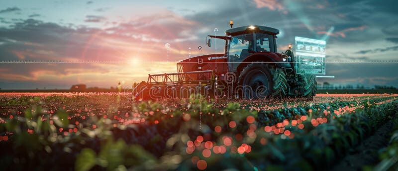 A Modern Tractor Equipped with Advanced Technology Performs Precision ...