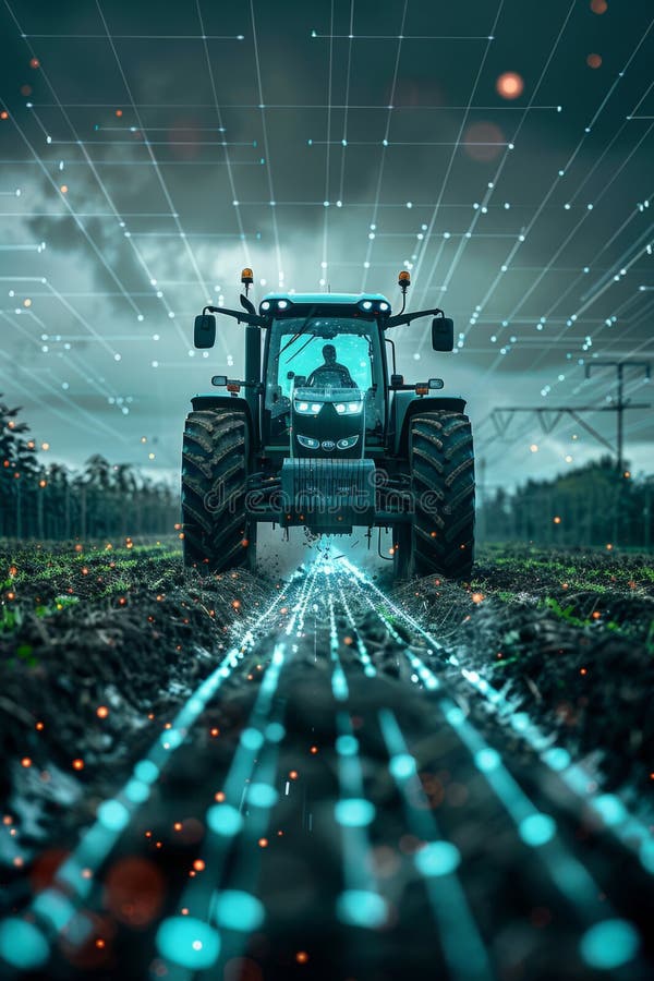 A Modern Tractor Equipped with Advanced Technology Plows through a ...