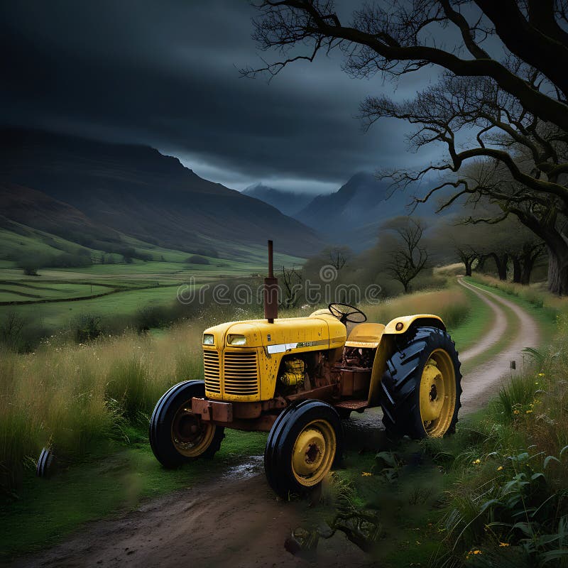 Modern Tractor in the Field Close-up Stock Illustration - Illustration ...