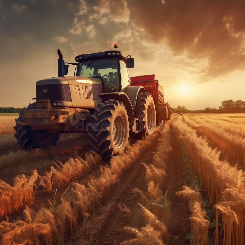 Modern Tractor: Sunset Field Work. Generative AI Stock Illustration ...
