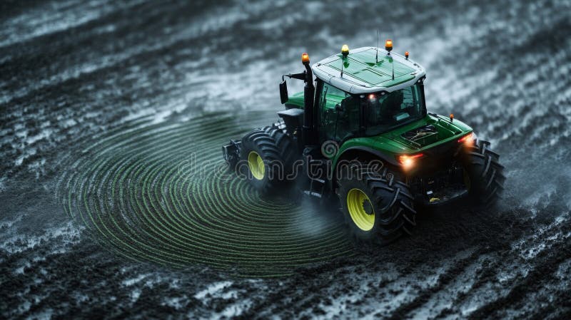 Modern Tractor Working a Field Stock Illustration - Illustration of ...
