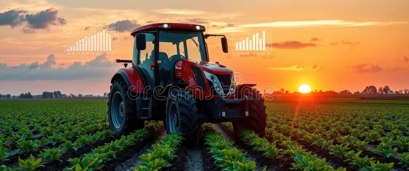 Modern Tractor Works in Vibrant Field during Sunset. Tech Used for ...