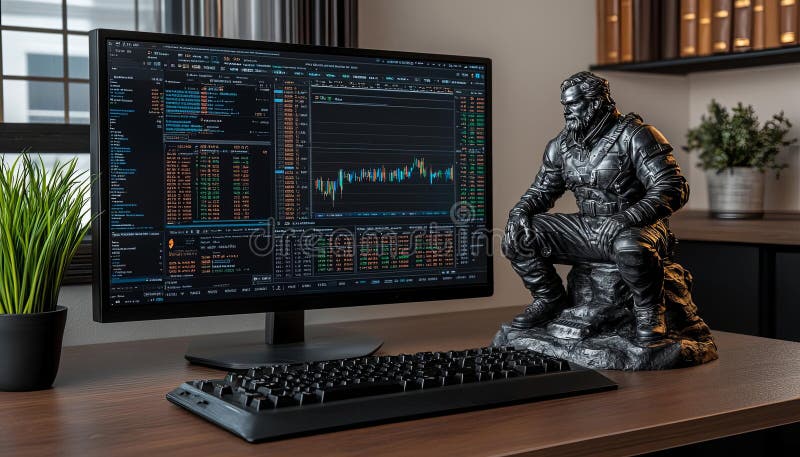Modern Trading Desk with Computer Displaying Stock Market Data ...