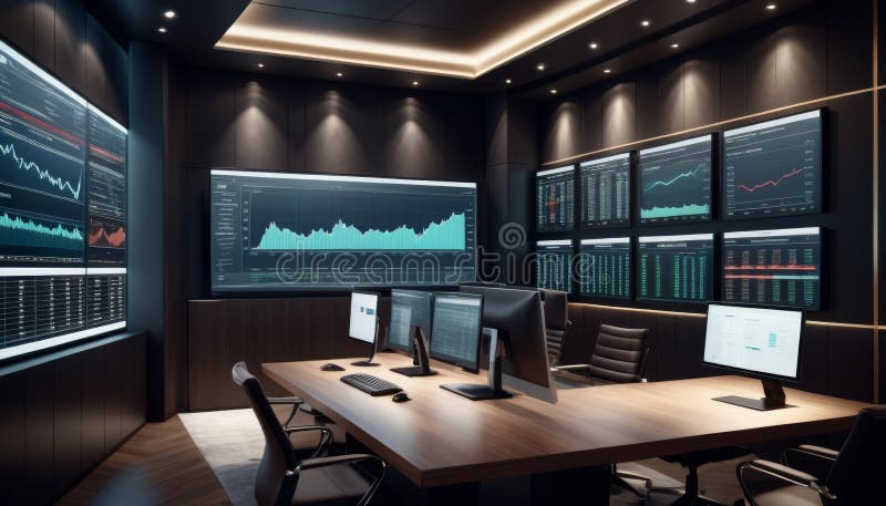Modern Trading Room Interior Stock Image - Image of control, office ...