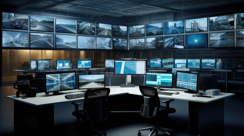 Modern Traffic Control Room with Multiple Screens Stock Illustration ...