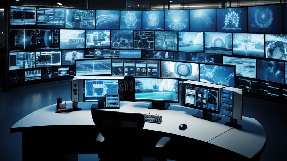 Modern Traffic Control Room with Multiple Screens Stock Illustration ...