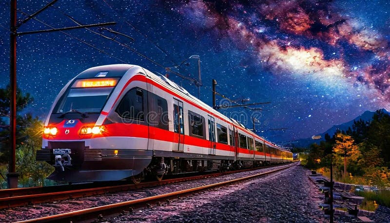 Modern Train Against the Backdrop of the Milky Way Stock Photo - Image ...