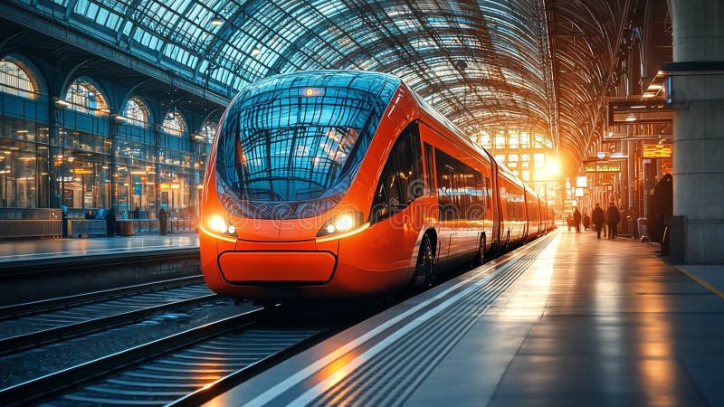 Modern Train Arrival at Vibrant Station Showcase of Architecture and ...
