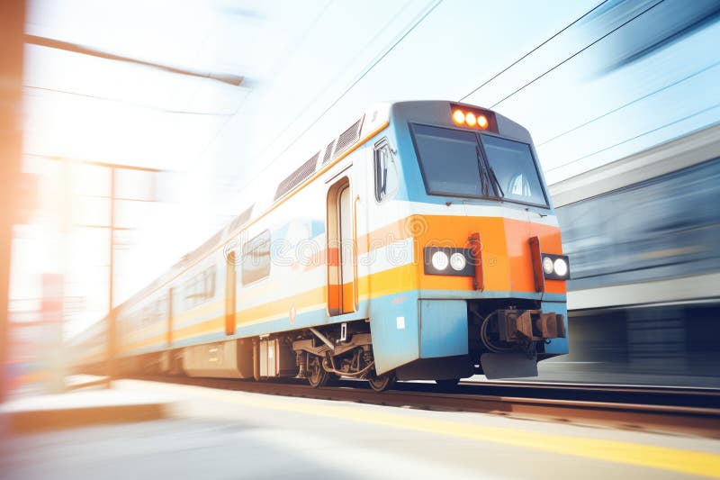 Modern Train Arriving with Blurred Motion Effect Stock Image - Image of ...