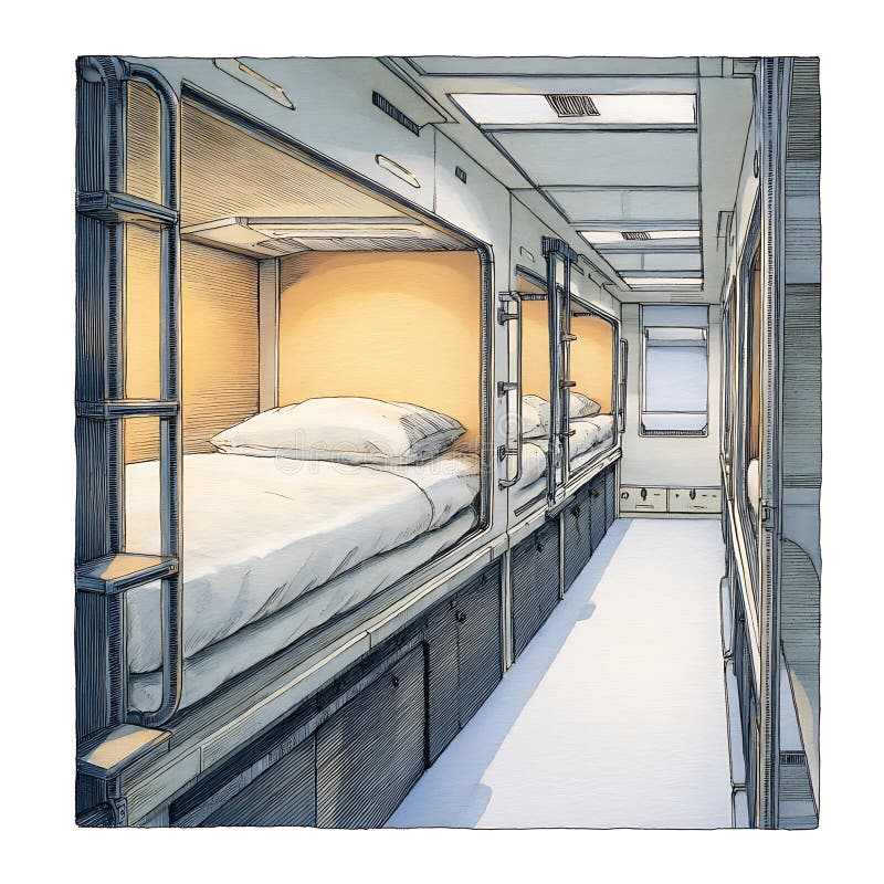 Modern Train Cabin Interior Rows of Private Sleeping Compartments Stock ...